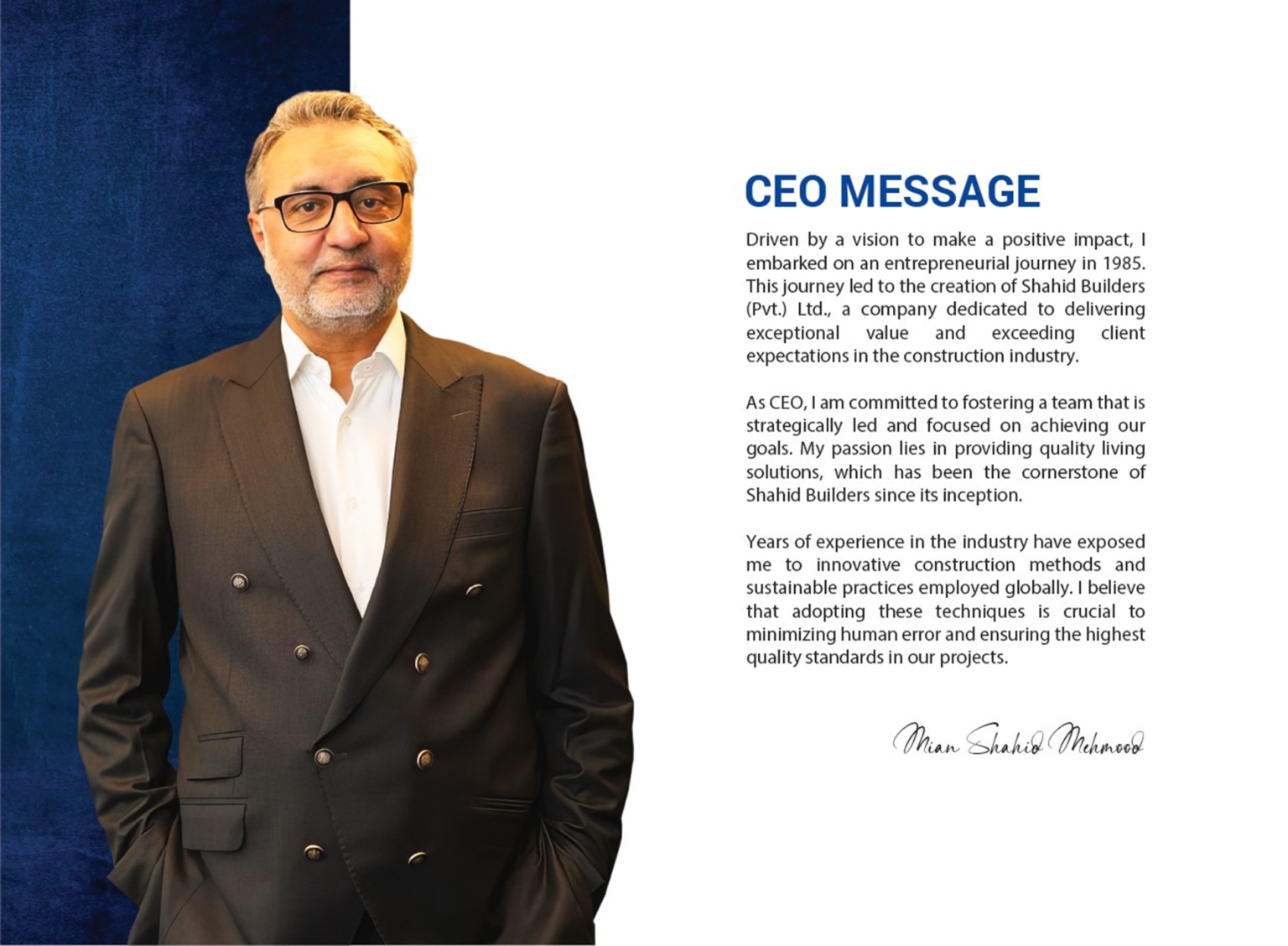 CEO's Message - SHAHID BUILDERS